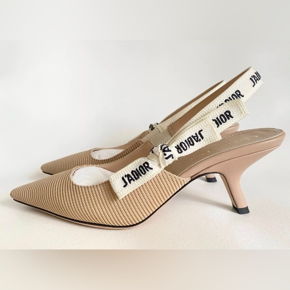 Dior | Shoes | Christian Dior Jadior Fabric Ribbon Beige Kitten Heel ...